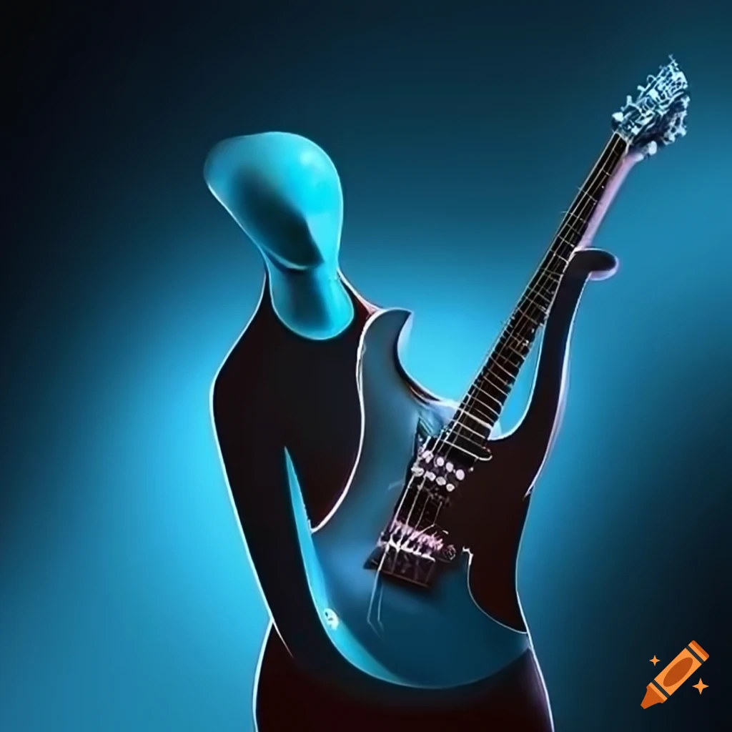 Blue light guitar emitting high sound waves on Craiyon