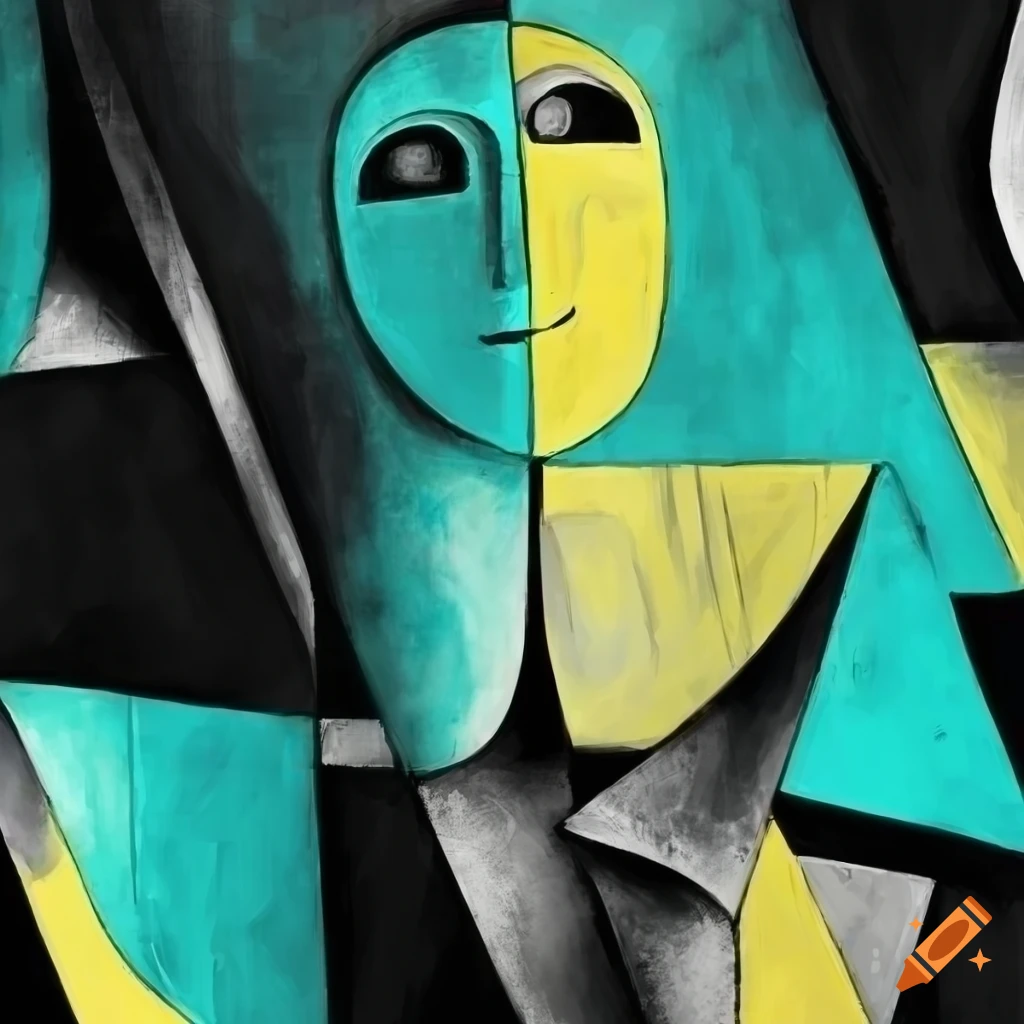 Surrealistic cubist black and white doodles with fuchsia, yellow, and ...