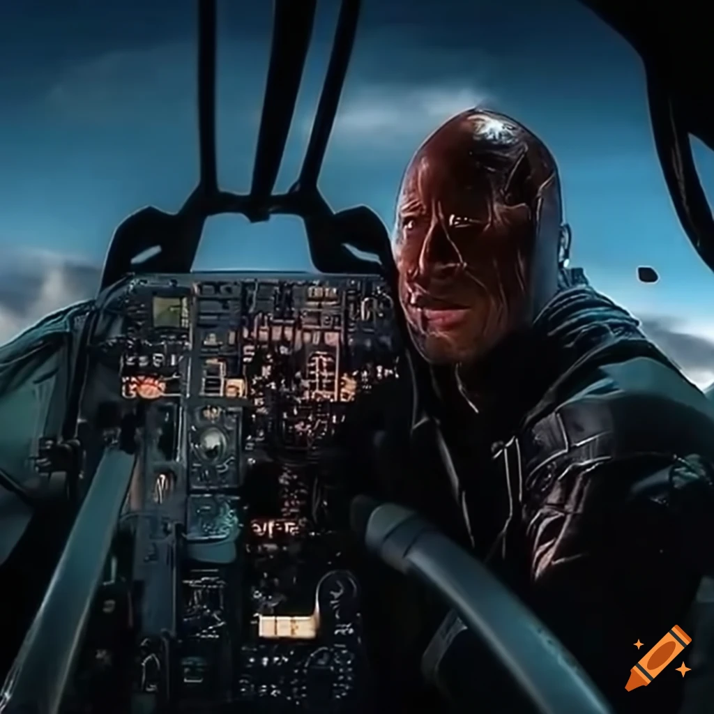 Kevin the helicopter with Dwayne Johnson in the cockpit on Craiyon