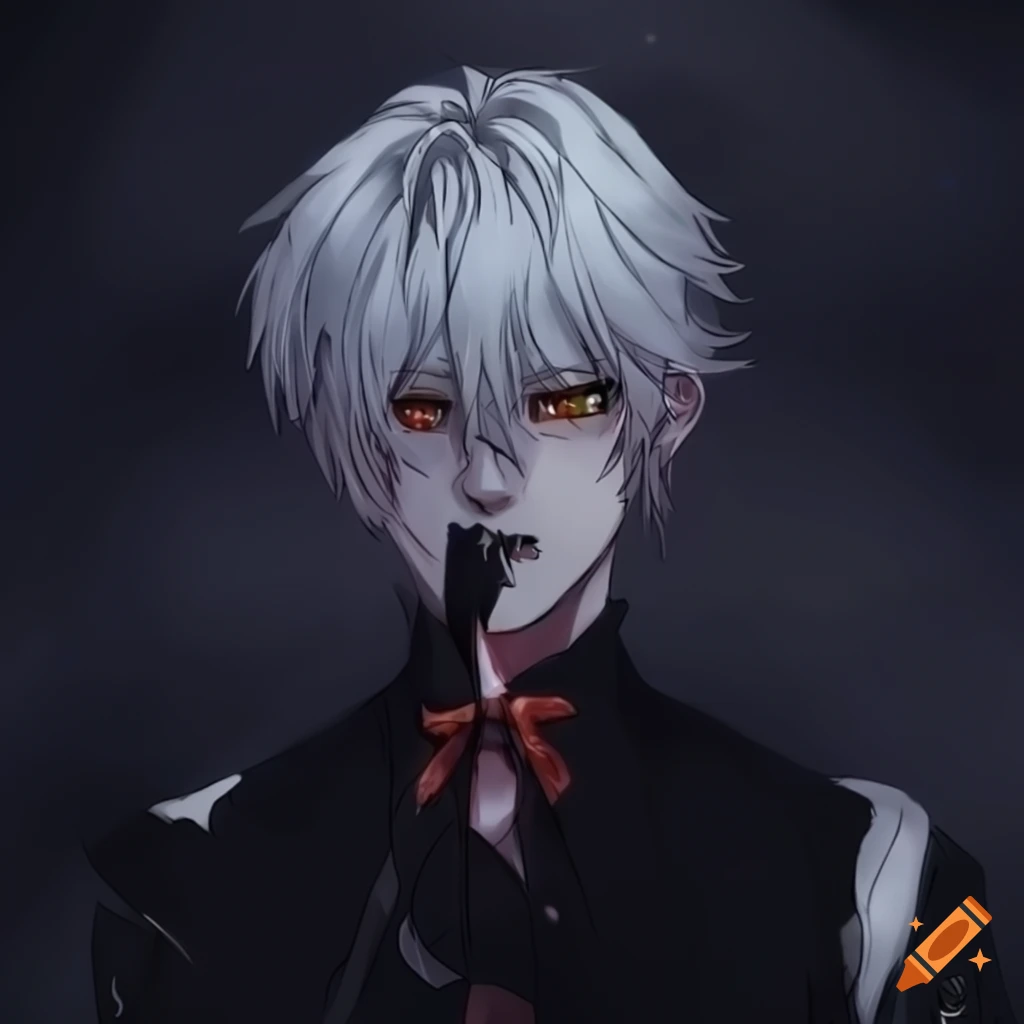 Anime male vampire with white hair and yellow eyes on Craiyon