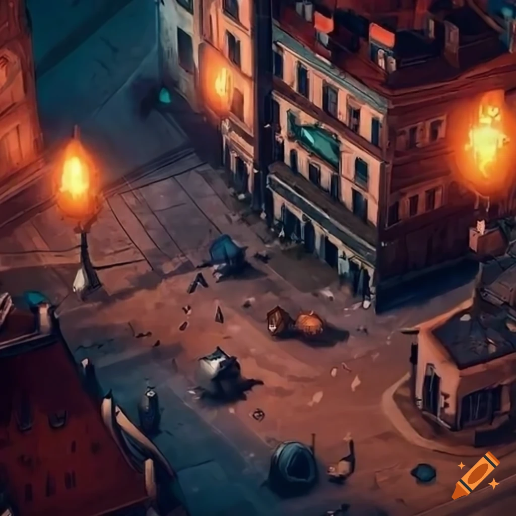 Top view of rpg city streets on Craiyon