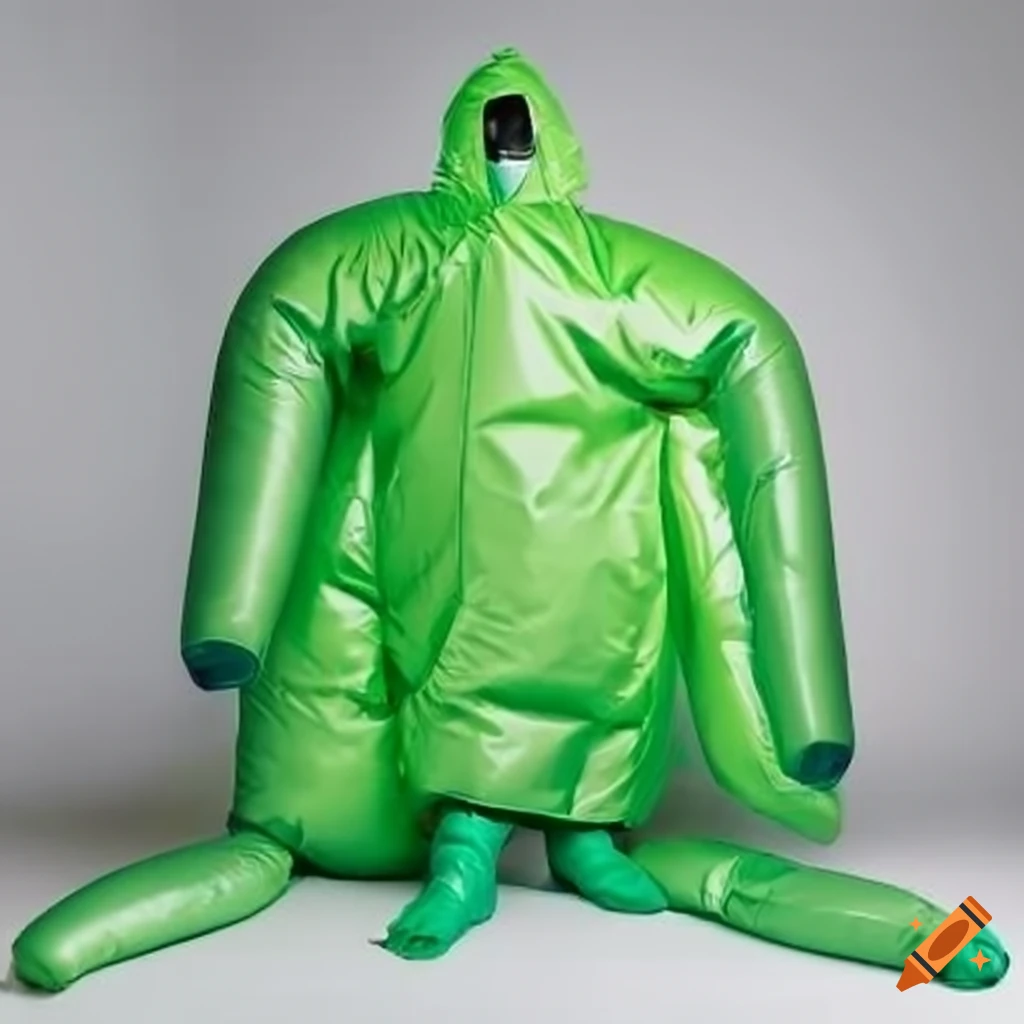 Green hazmat suit front view on white background on Craiyon