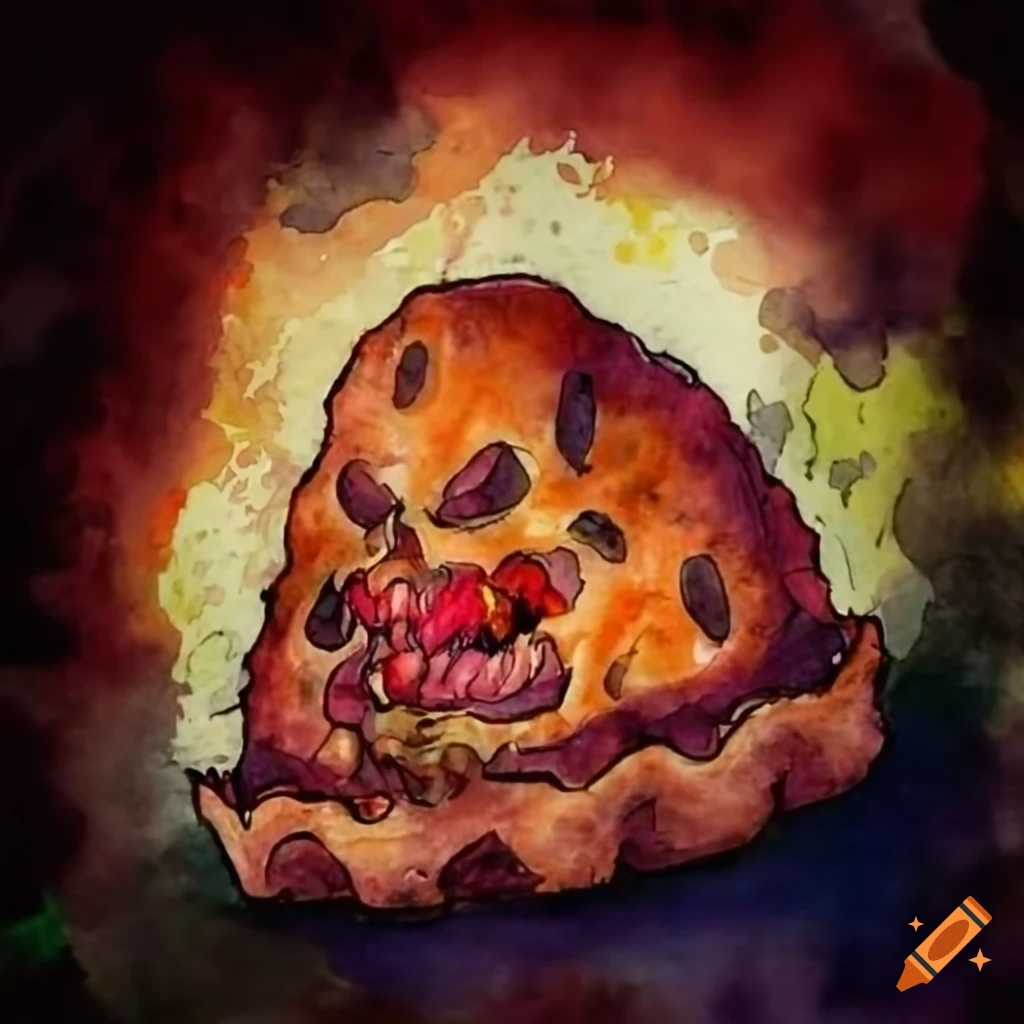 Demonic pie in a whimsical watercolor illustration on Craiyon