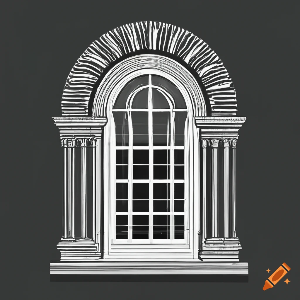 Line art of arched window with decorative pillars on Craiyon
