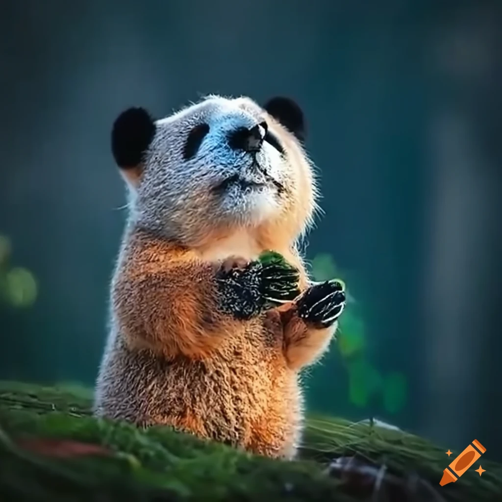 Curious panda-groundhog in the mountains coming out of a burrow on Craiyon