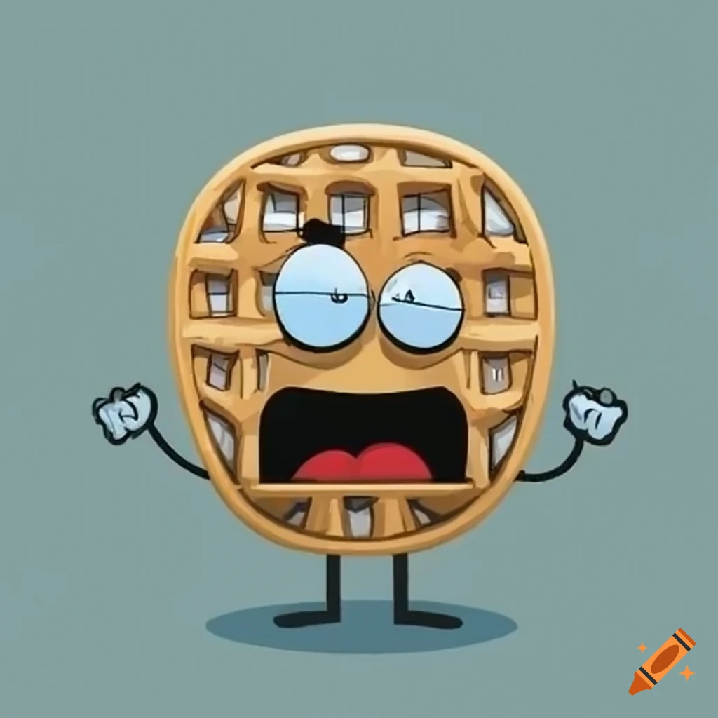 Cartoon angry waffle with raised fists on Craiyon