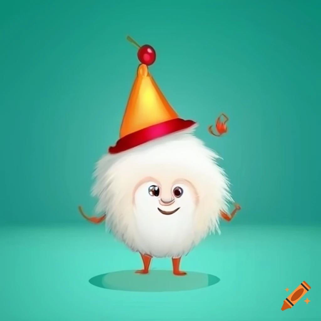 Adorable cartoon character with white fur and a light bulb hat on Craiyon