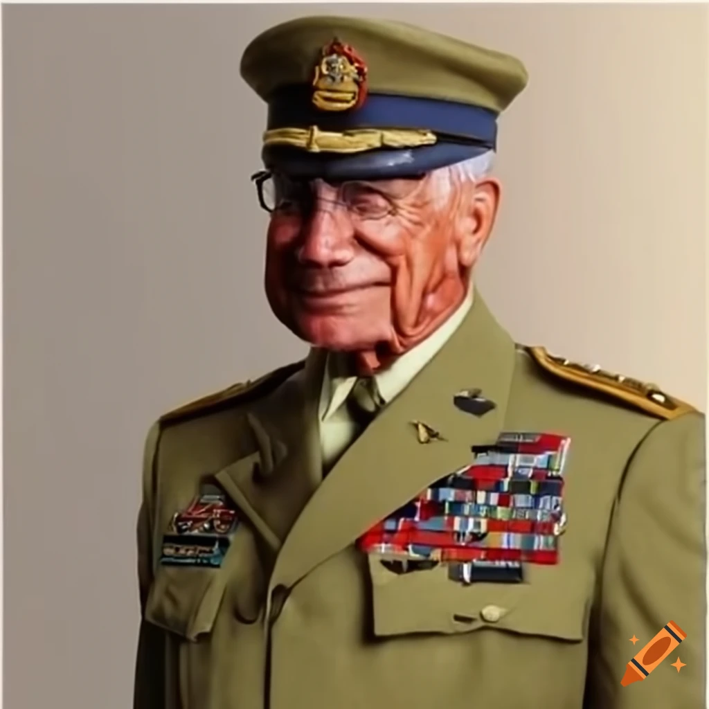 Rugged old military general with muscular arms on Craiyon