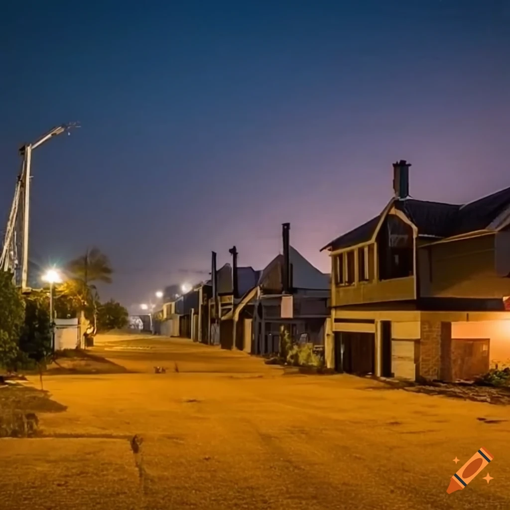 Dystopian suburbia with volumetric lighting and sunset on Craiyon