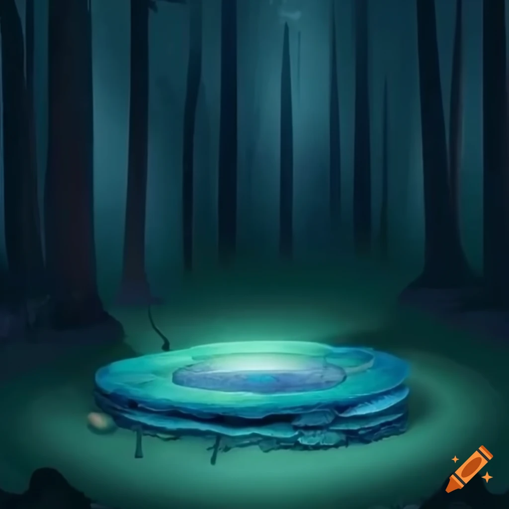 Forest arena at night with a ring and jumpable borders on Craiyon