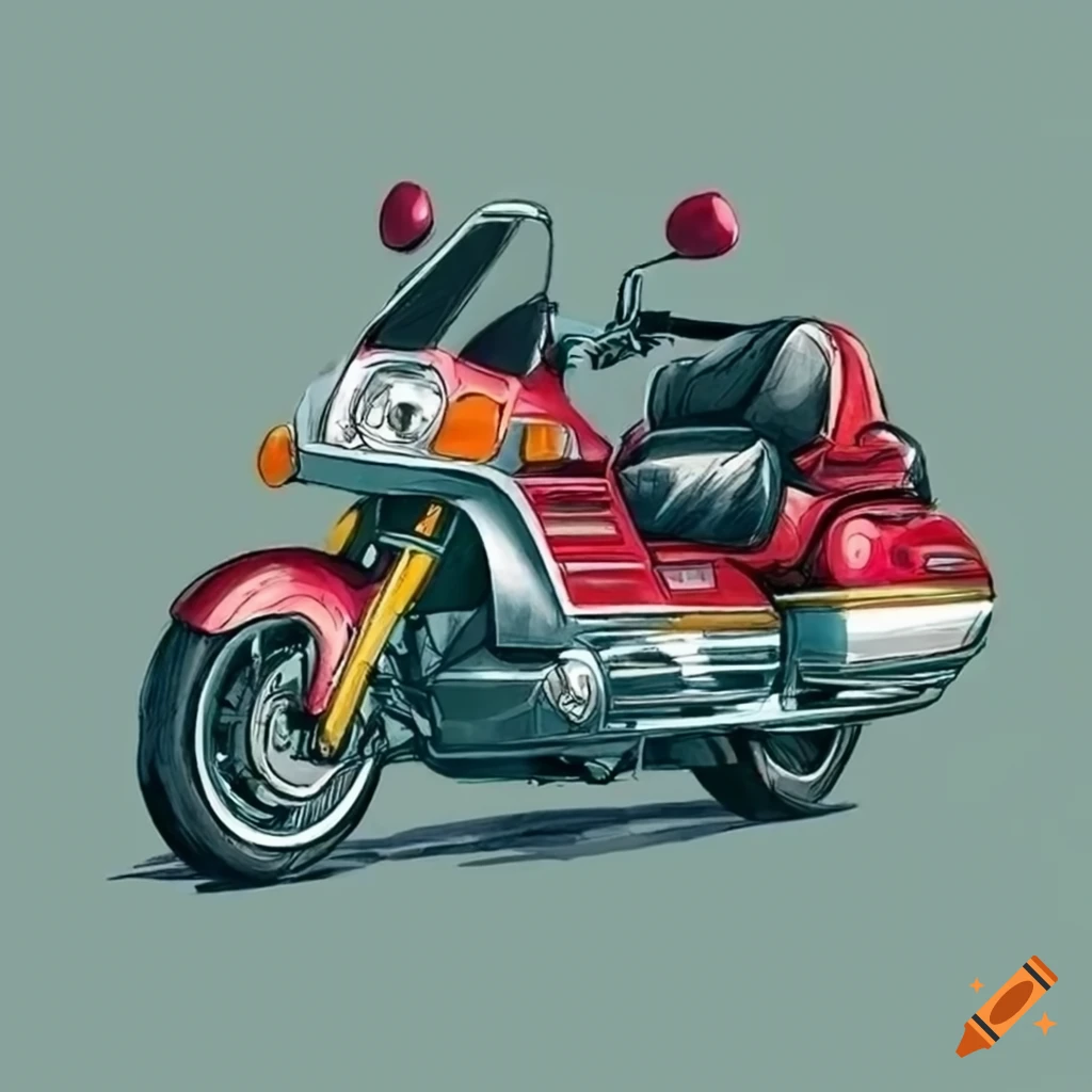 Detailed hand-drawn artwork of a 1995 Honda Goldwing motorcycle on Craiyon