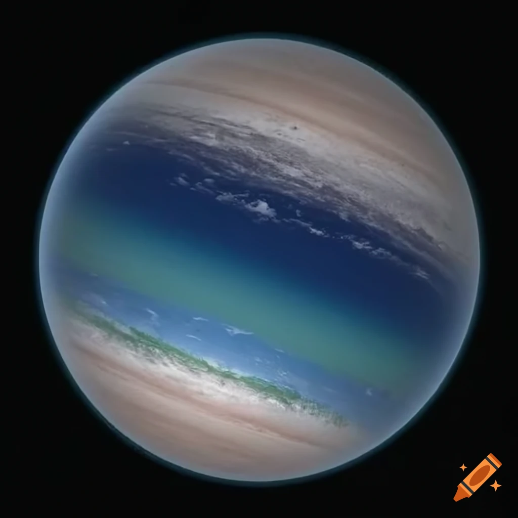 Planet with ominous fog, white roots, and jagged mountains seen from ...