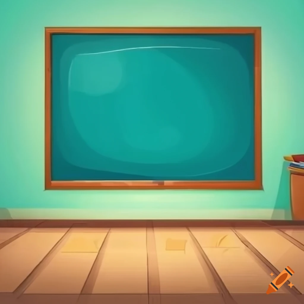 Empty classroom with chalkboard and wooden floor in a cartoon style on ...