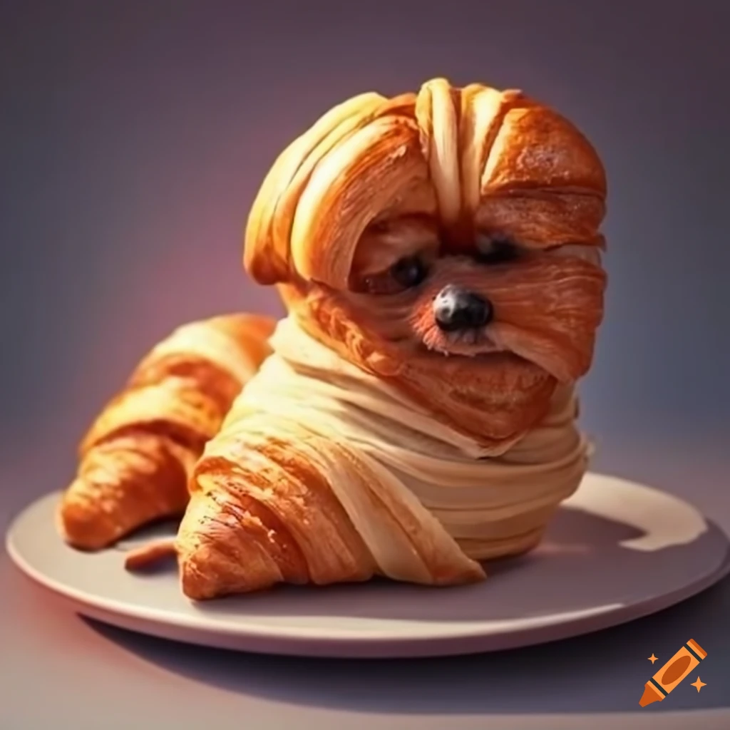 Dog shaped croissant pastry on Craiyon
