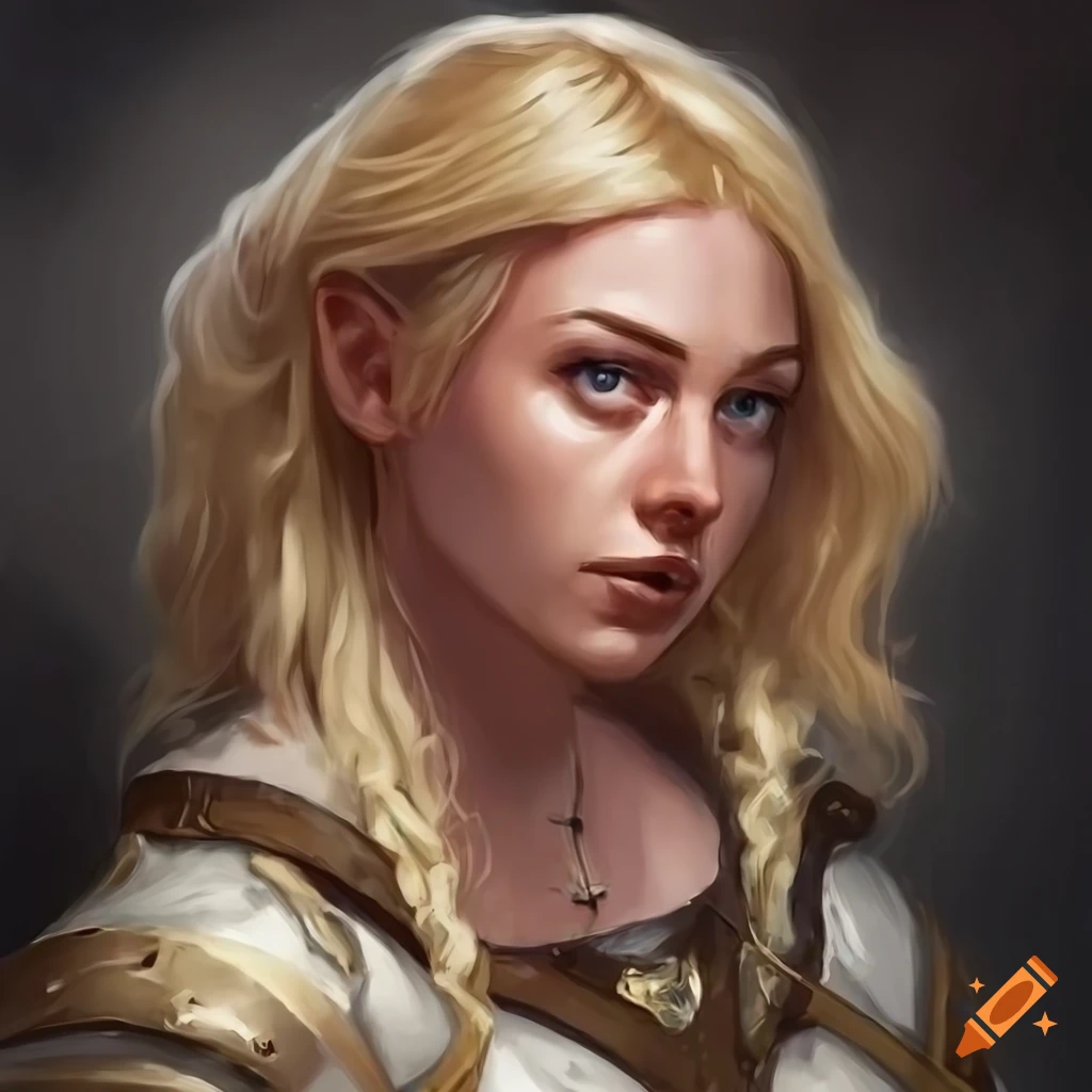 Portrait of a blonde warrior woman in dnd art style on Craiyon