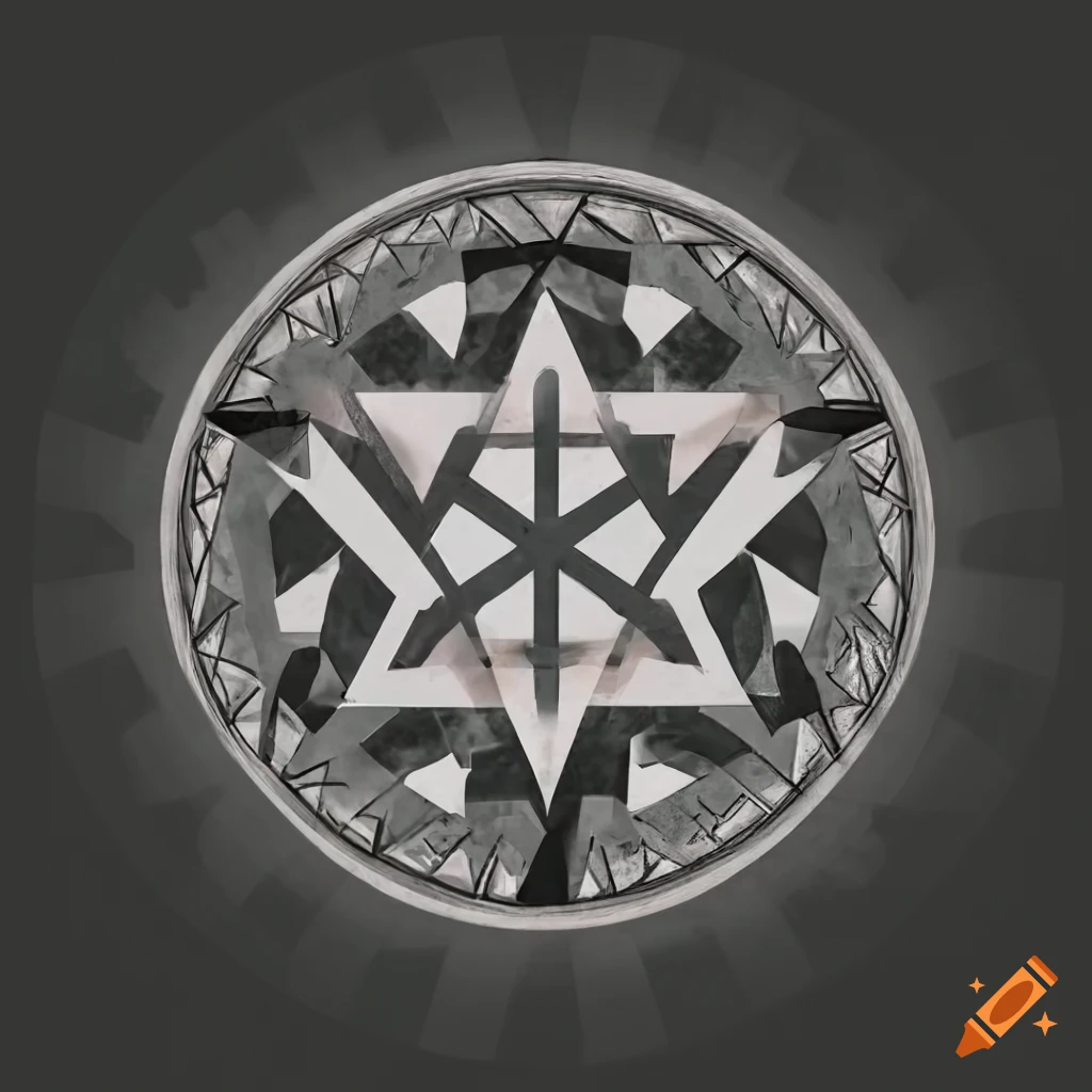 White minimalistic symmetrical geometry doom runes and heartagram ...