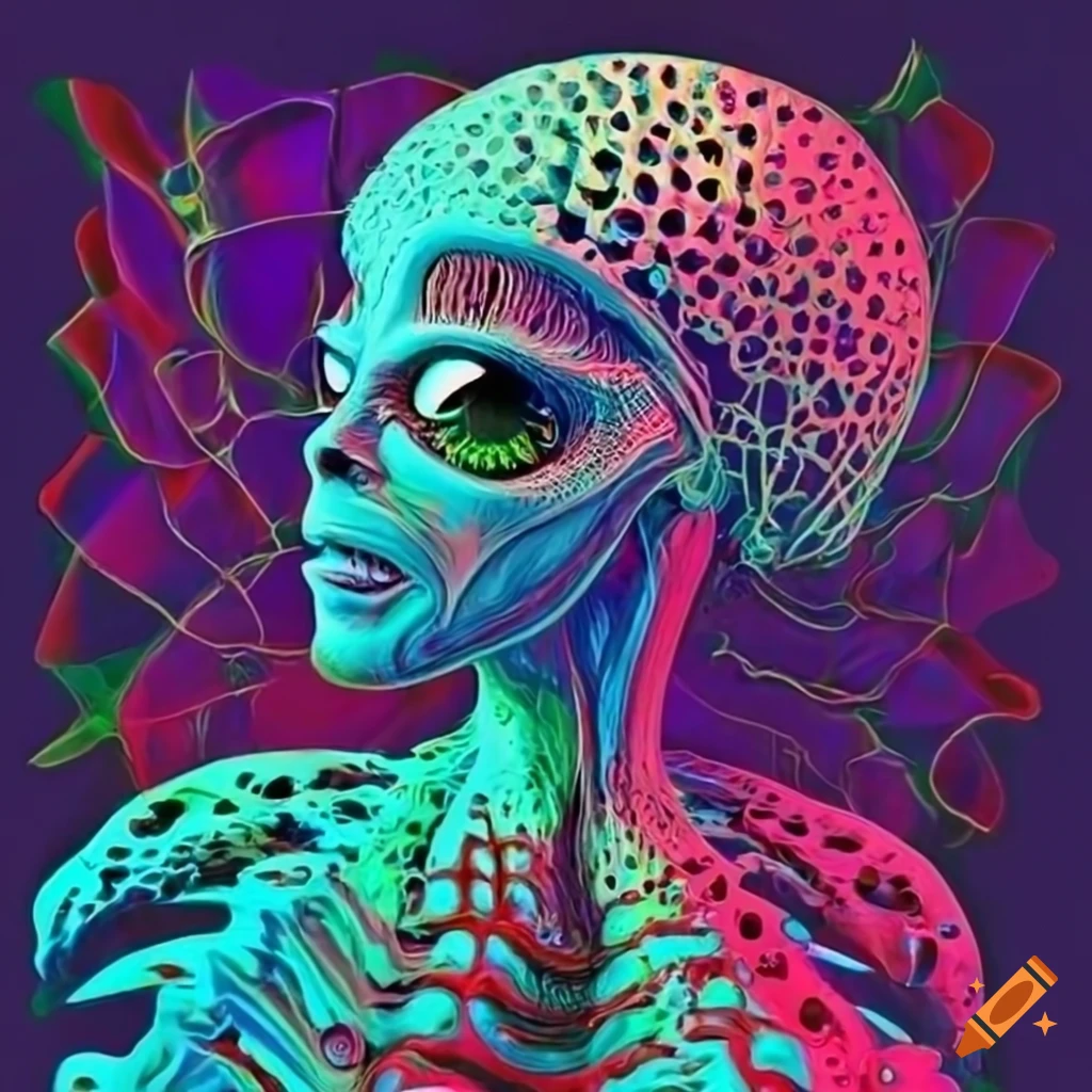 60s psychedelic trance magic mushroom spider neural network retro alien ...