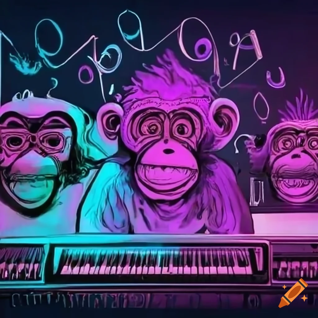 Scientists monkeys making electronic music in a laboratory on Craiyon