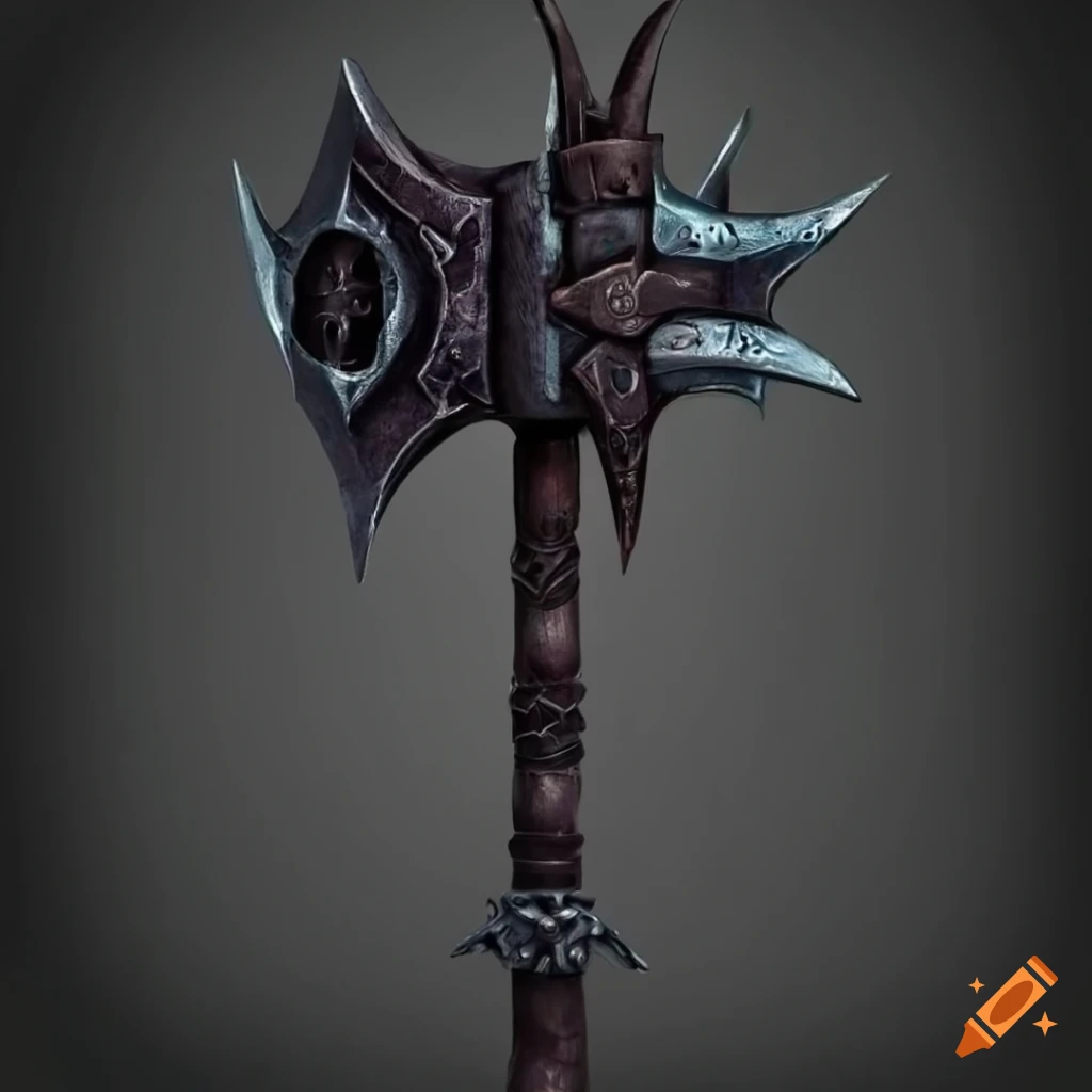 Intricately detailed two-handed war hammer wrapped in dark leather on ...