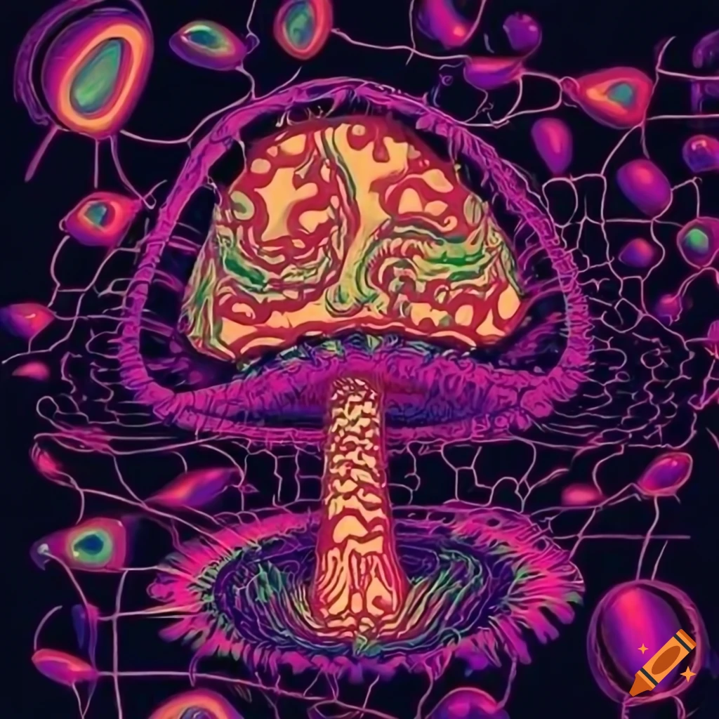 60s psychedelic trance magic mushroom spider neural network retro alien ...