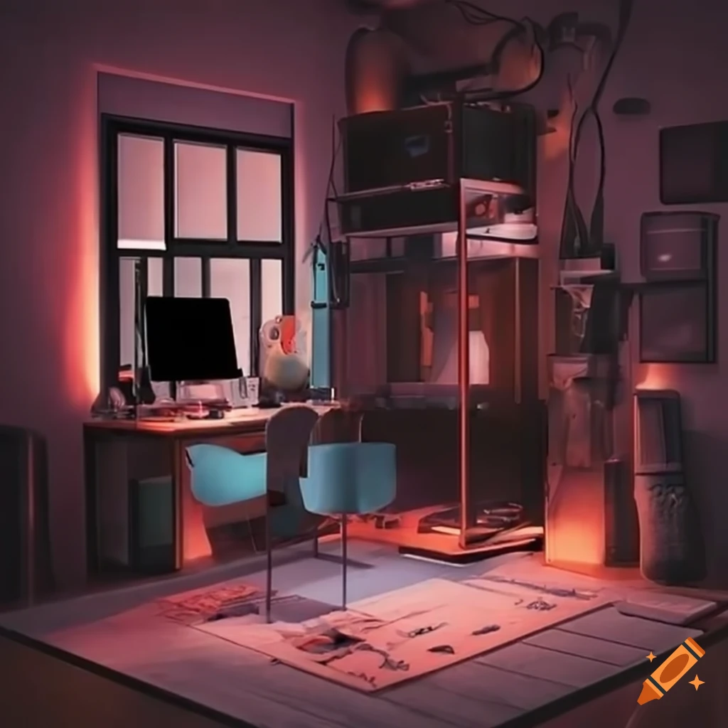 Cozy 3d printer room on Craiyon