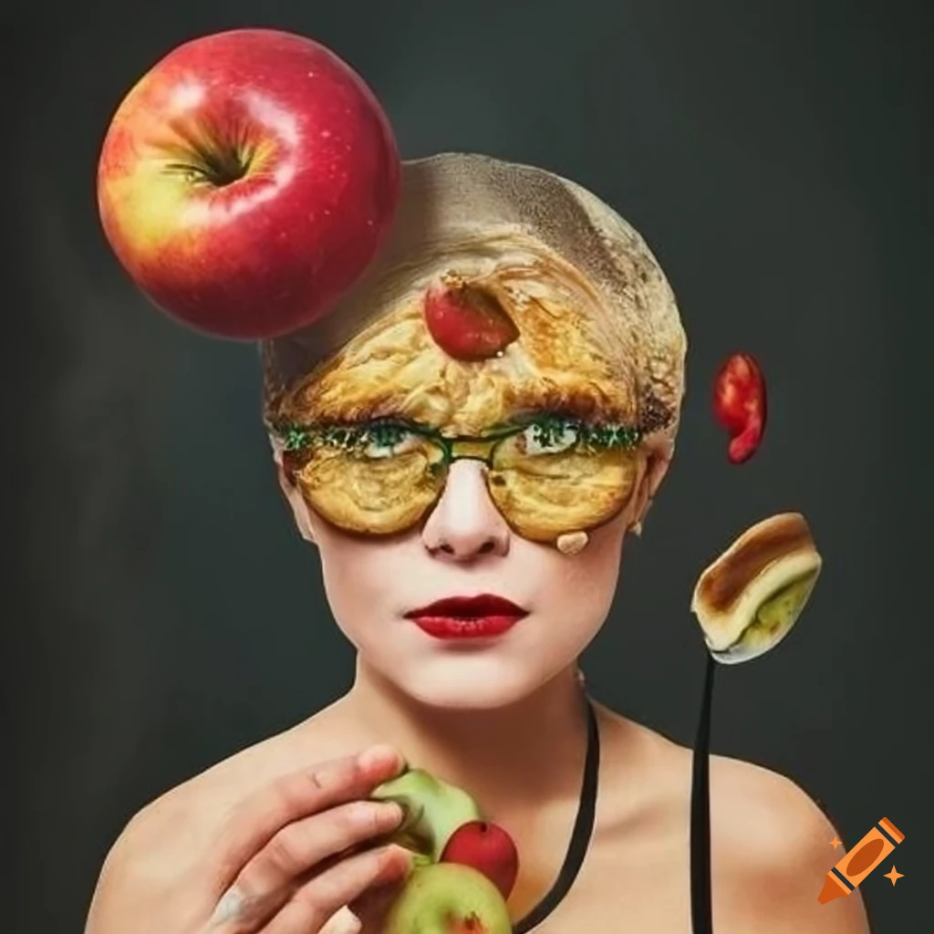 Collage art inspired by Hannah Höch showing a woman and apple strudels ...