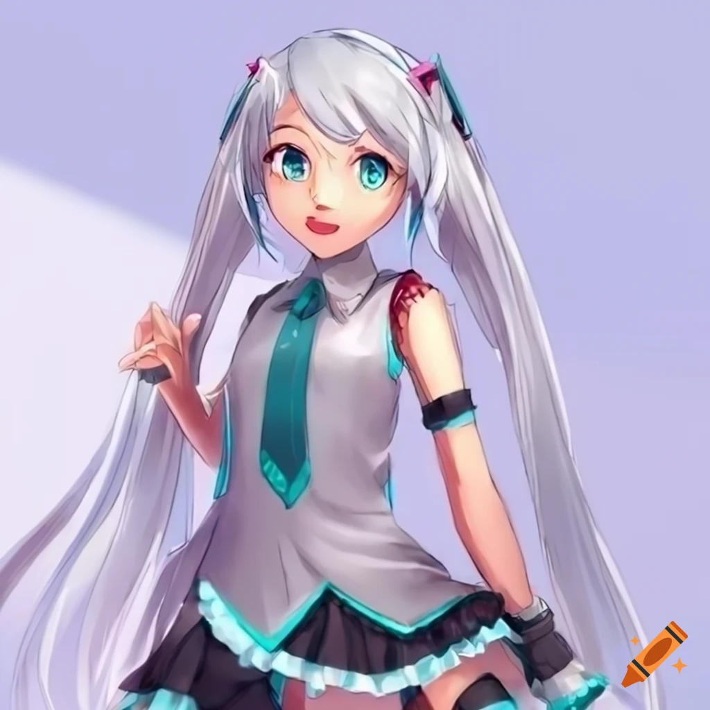 Hatsume Miku with white hair on Craiyon
