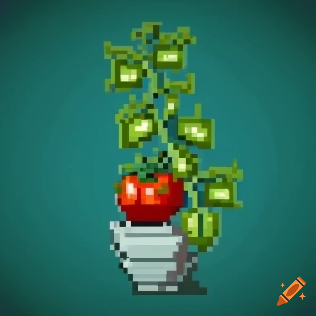 Pixel art of a tomato vine plant on Craiyon
