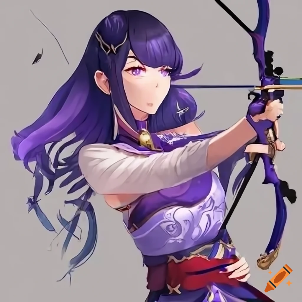 Raiden shogun showcasing archery skills in genshin impact artwork on ...