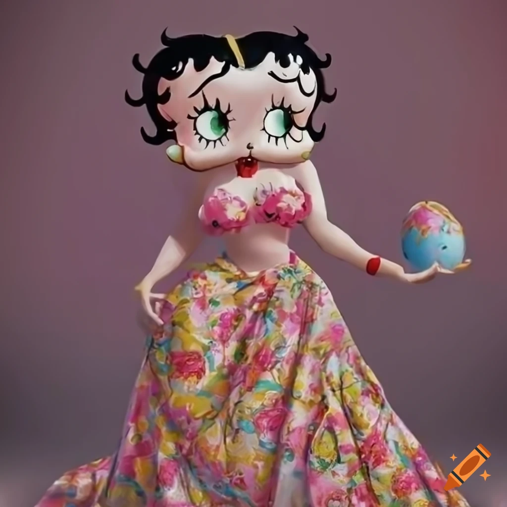 Betty Boop in a flowery sundress opening an easter egg, art by Miguel ...