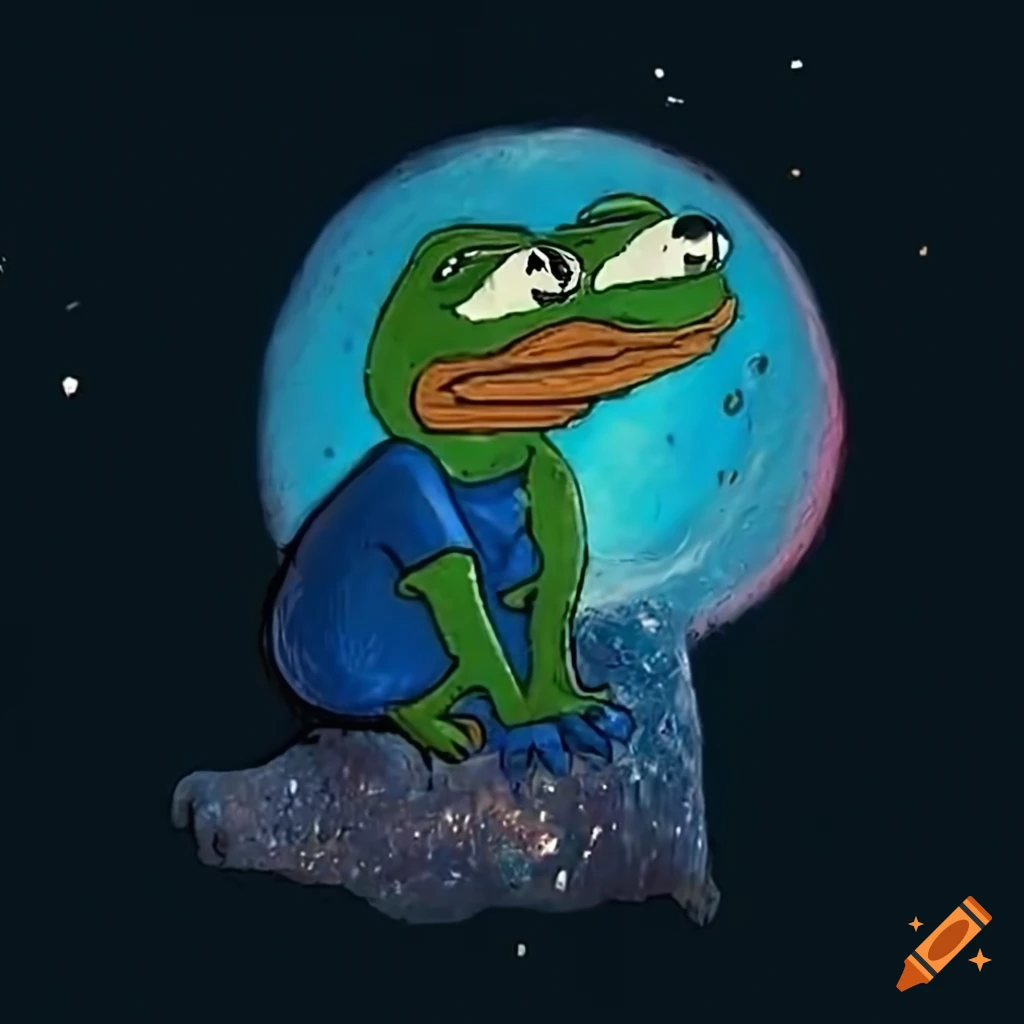 Pepe the frog sitting on the moon on Craiyon