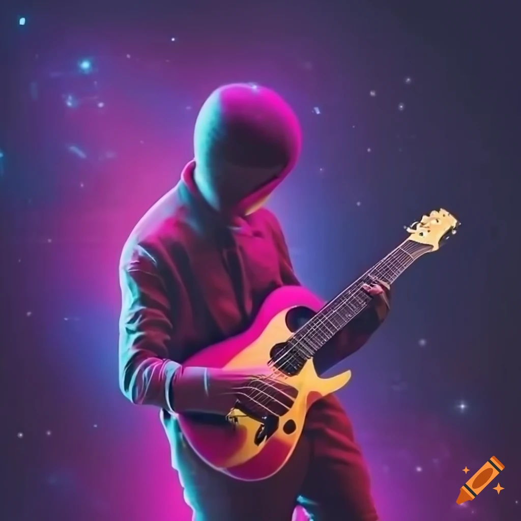 Man playing guitar with python logo under neon space on Craiyon