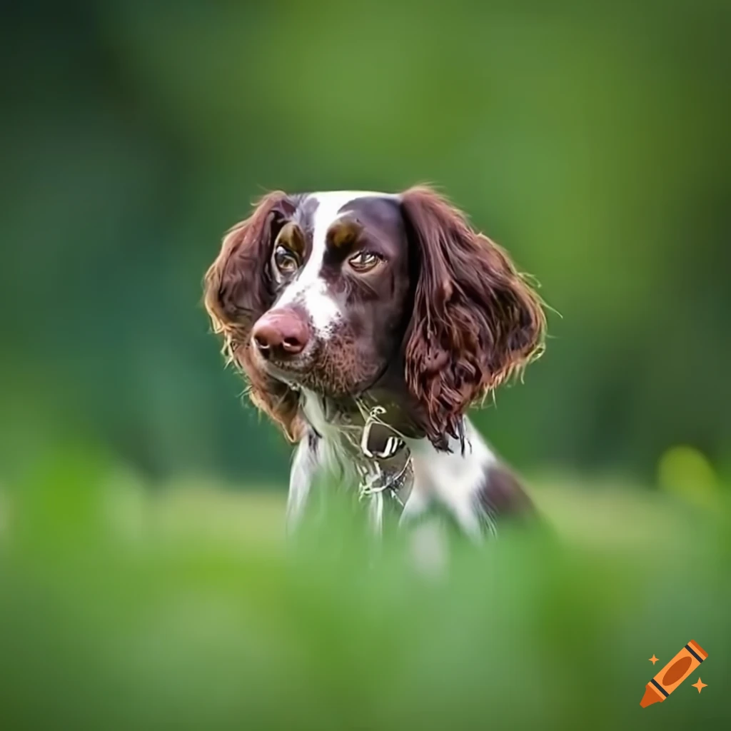 Claymation springer spaniel playing in lush green field with realistic ...