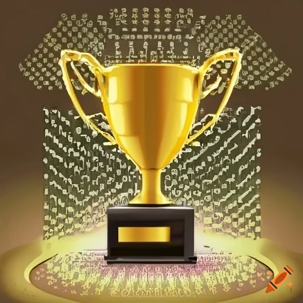 Golden trophy with digital code rows on the front on Craiyon