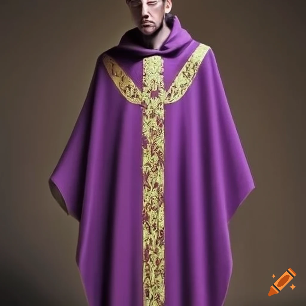 Man in purple gothic chasuble on Craiyon