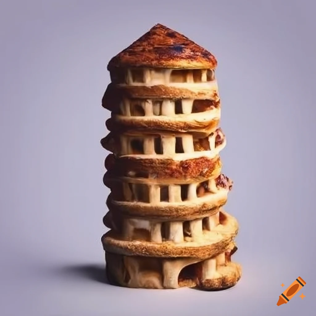 Leaning tower made of pies on Craiyon