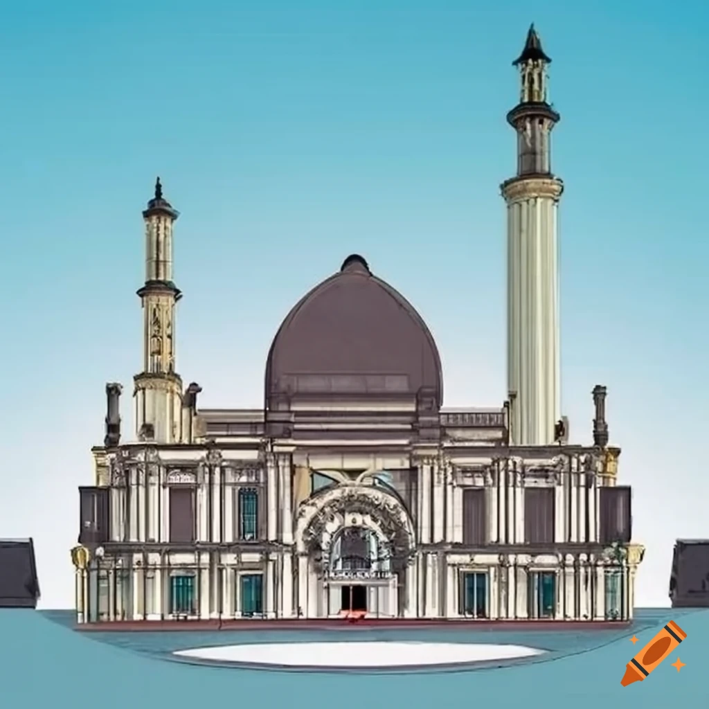 Modernist architecture future palace with metal walls and minarets on ...