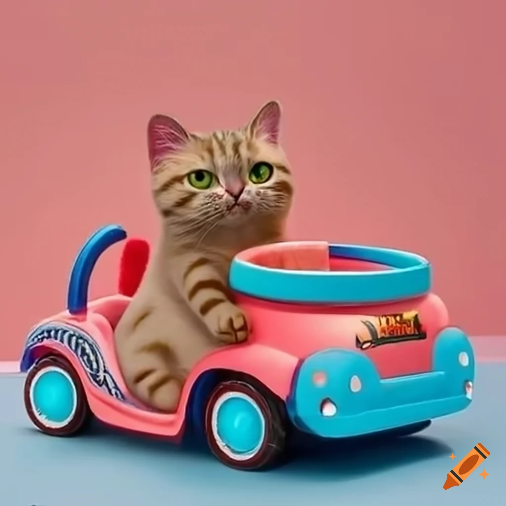 Cat riding toy car on Craiyon