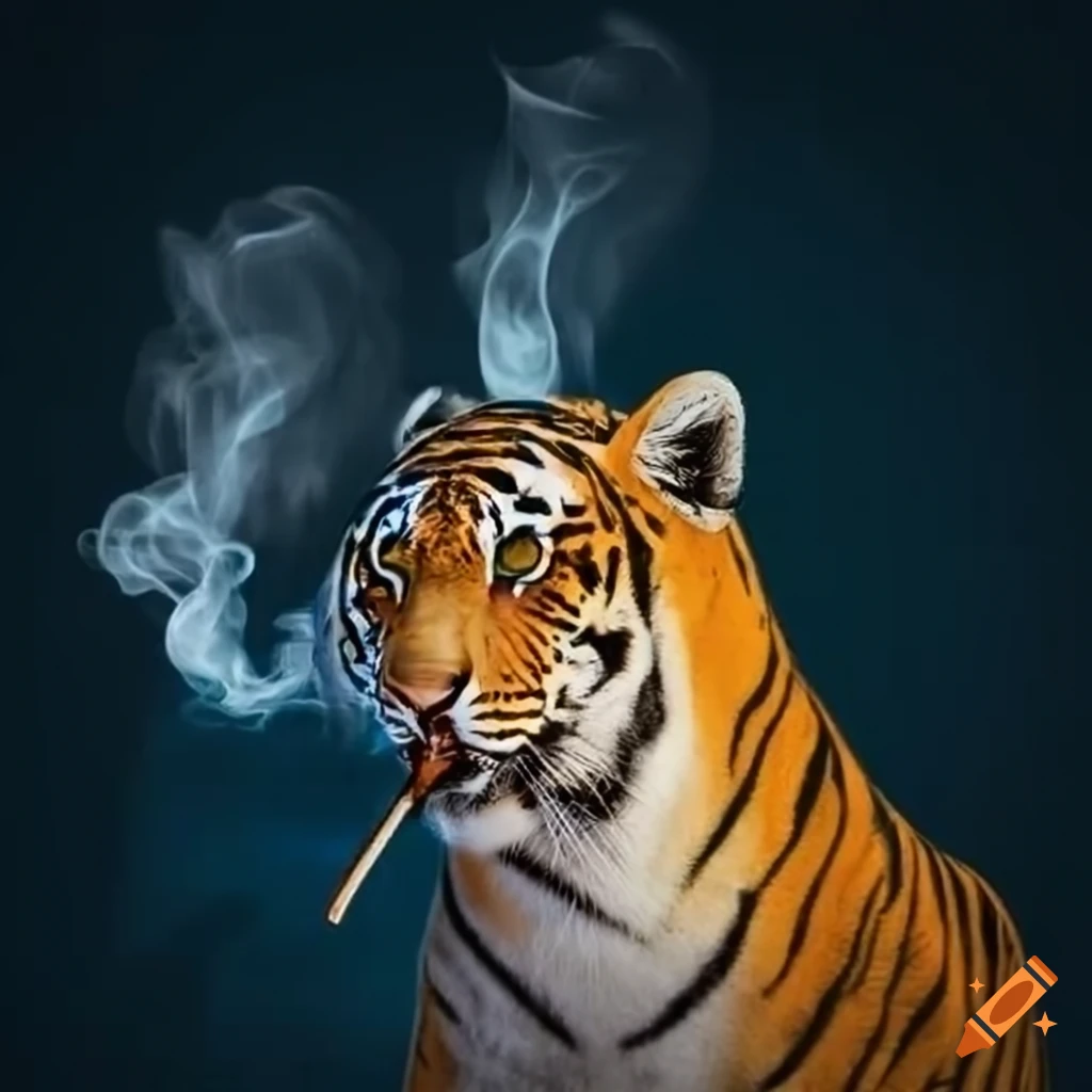 Tiger with a cigarette on Craiyon