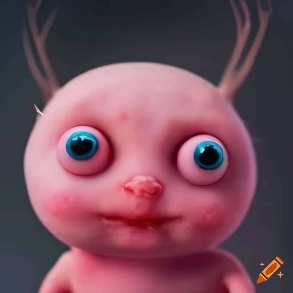 Adorable small pink round creature with blue eyes and red feet on Craiyon