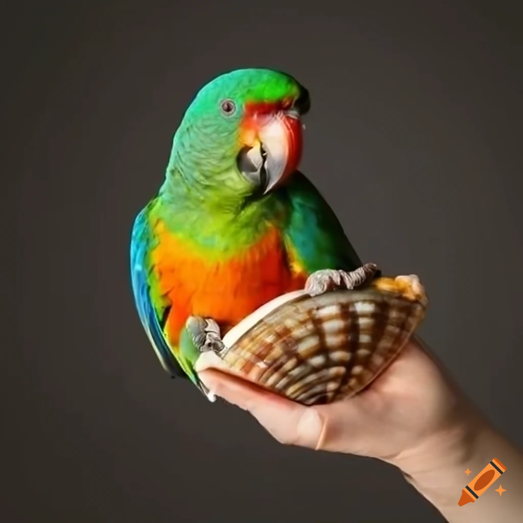 Female parrot holding a seashell on Craiyon
