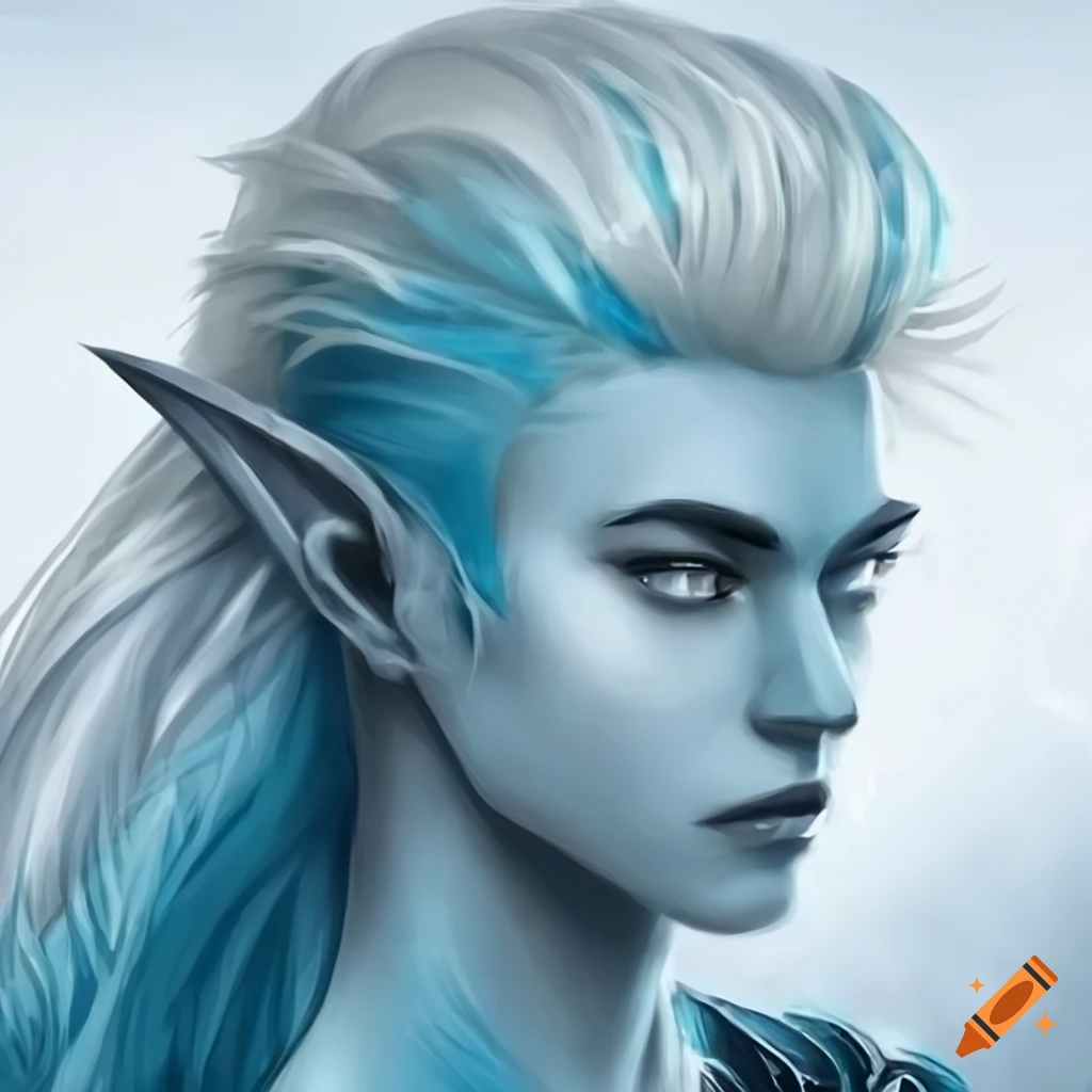 Male sea elf with grey-blue skin and platinum-blonde hair on Craiyon