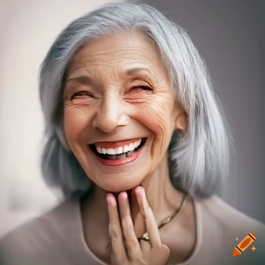 Smiling 60-year-old woman with gray hair on Craiyon