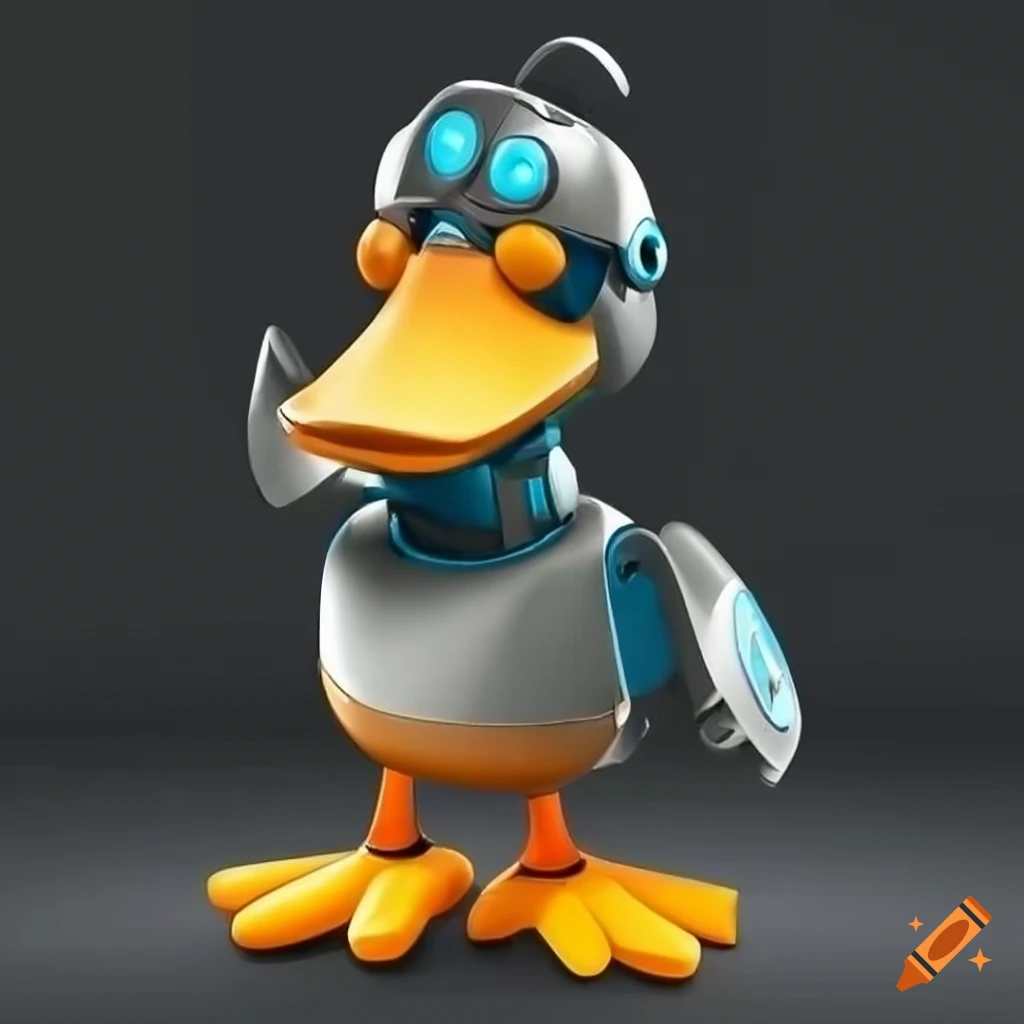 Robot duck character standing on Craiyon