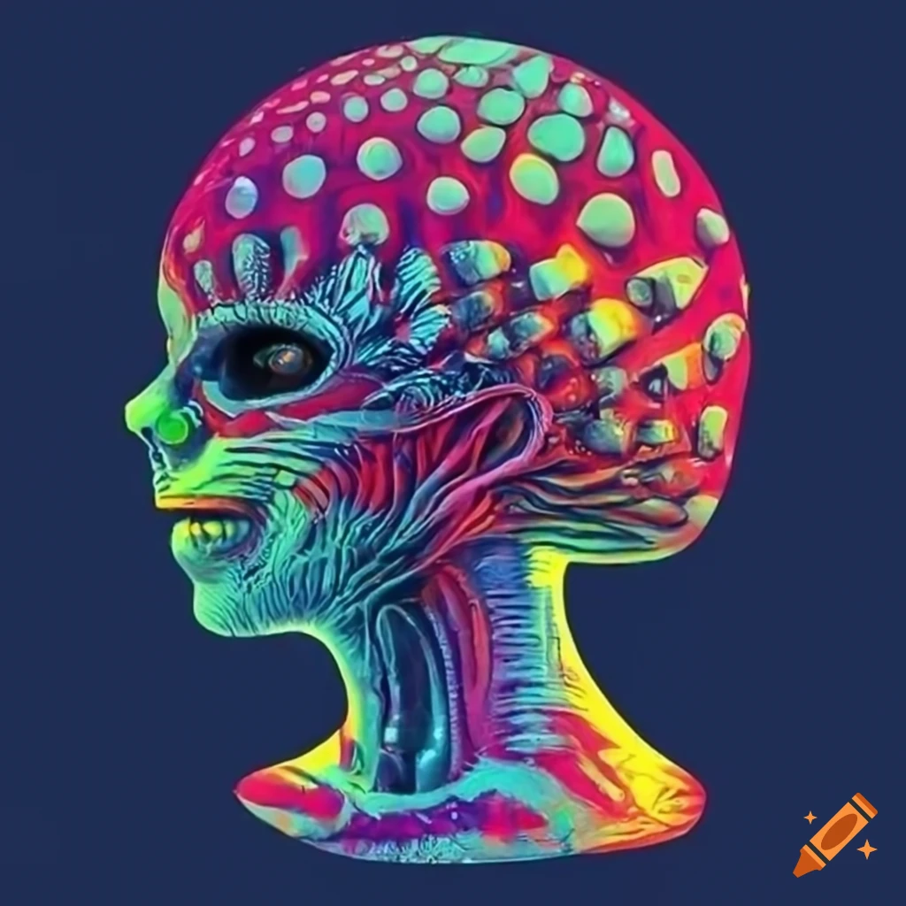 Psychedelic trance magic mushroom spider poster with retro alien ...
