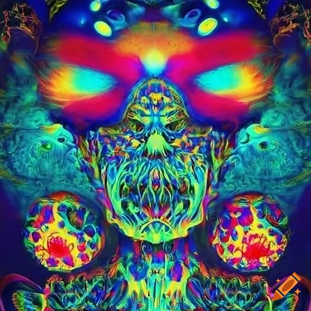 Psychedelic trance magic mushroom spider poster with retro alien ...