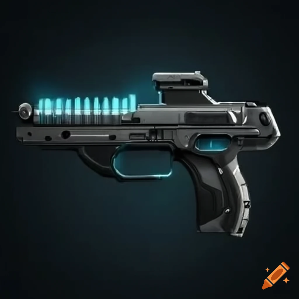 Side profile of a futuristic sci-fi firearm on Craiyon