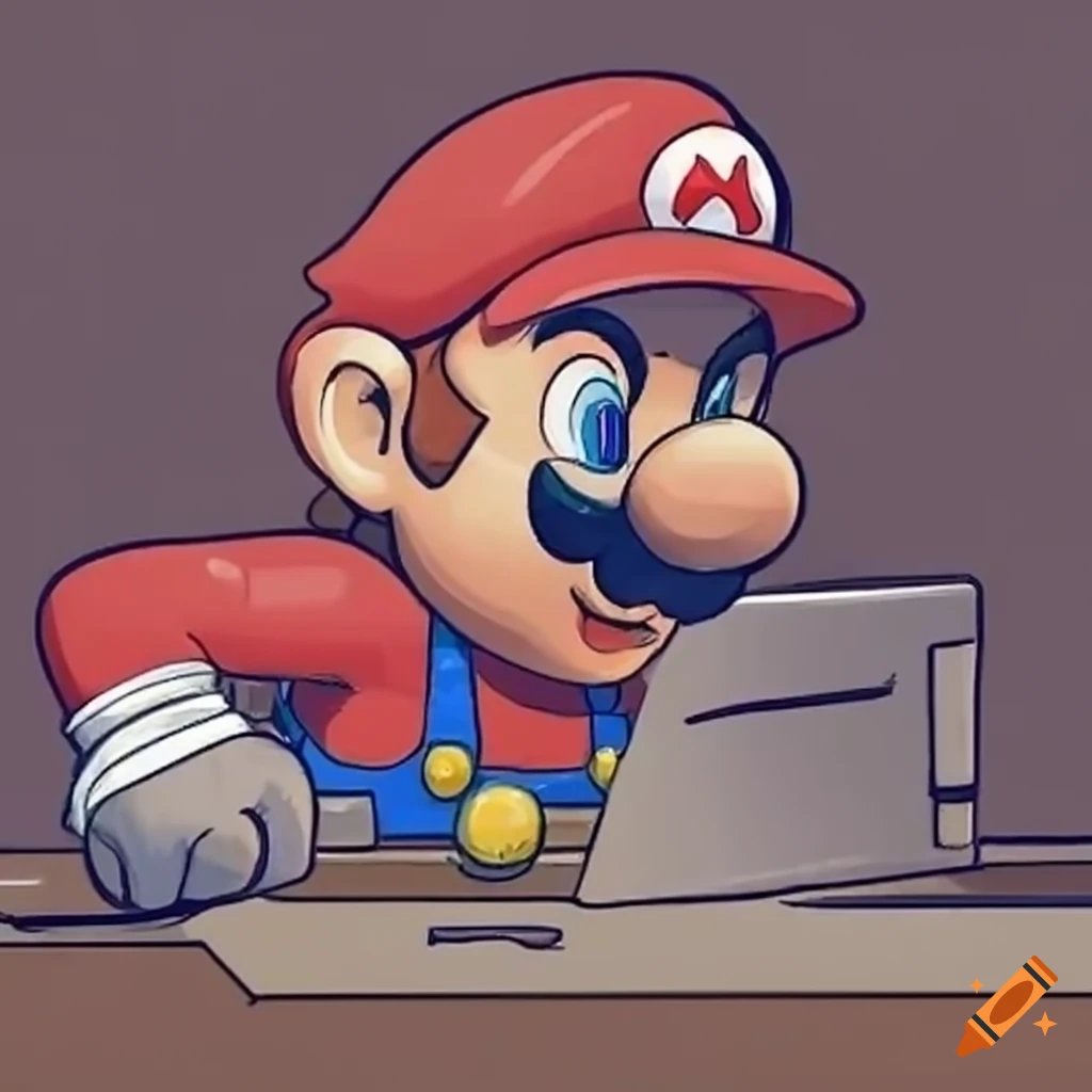 Mario at a cozy home office table on Craiyon