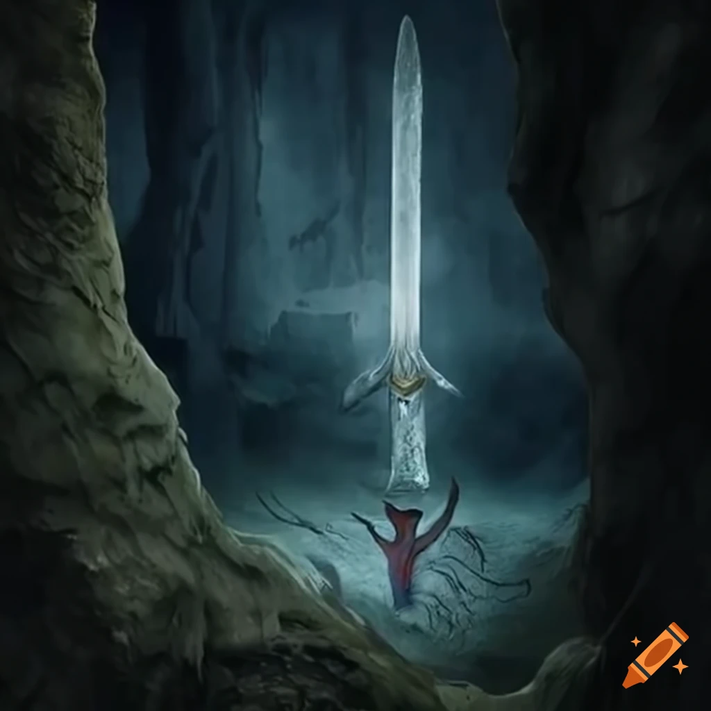 Sword breaking through a see-through wall with monsters behind on Craiyon