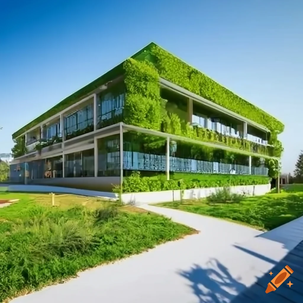 Futuristic eco-friendly elementary school with green roof gardens and ...